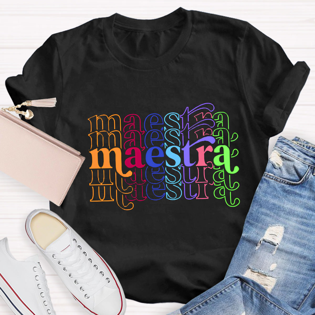 Maestra Colorful Letters Teacher T-Shirt