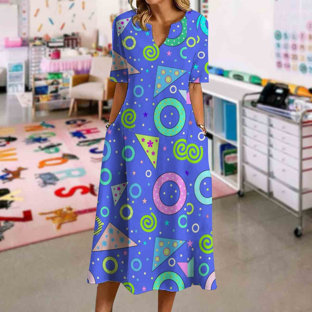 Blue Simple Geometric Shapes Dress