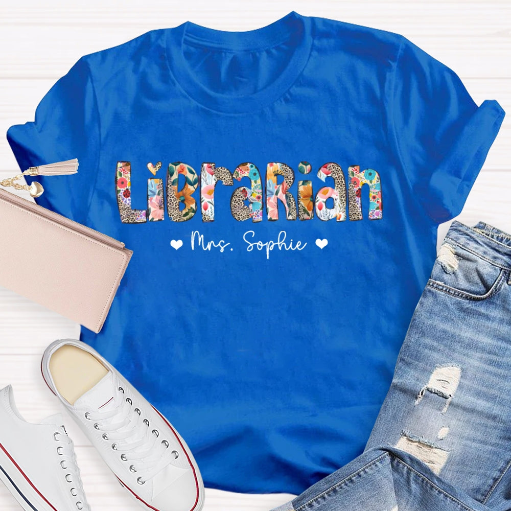 Personalized Name Librarian Colorful Patchwork And Leopard Print T-shi