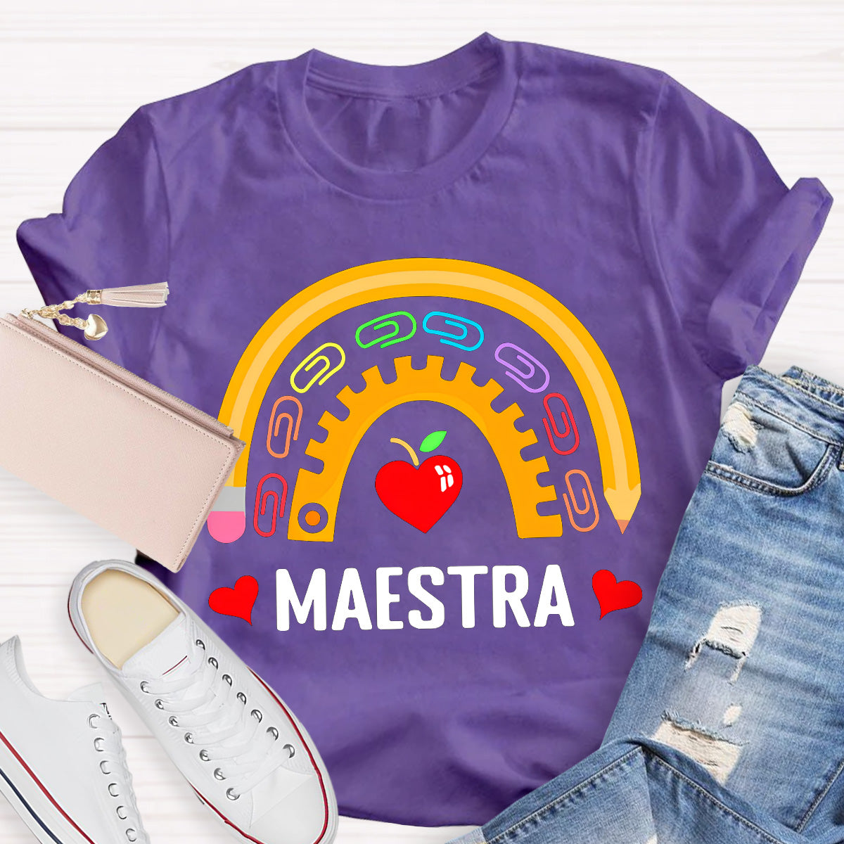 Maestra Color Paper Clip Teacher T-Shirt