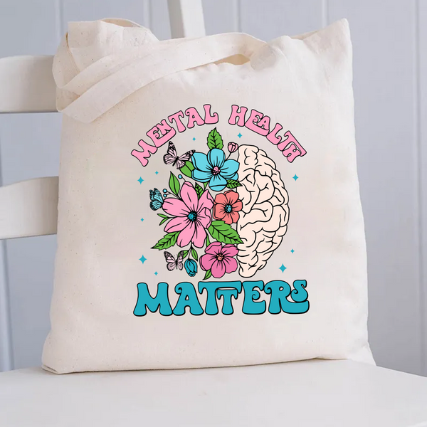 Floral Brain Mental Health Matters Canvas Tote Bag