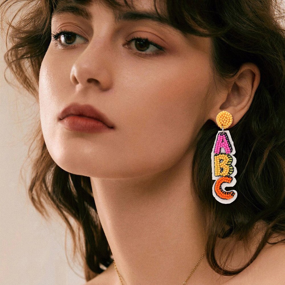 Teacher'S Creative Hand-Woven Abc Earrings