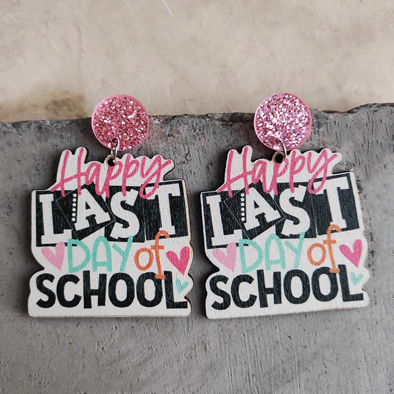 Casual All Season Text Letters School Earring Jacket Wooden Earrings ...